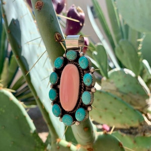 Pink Conch Shell and Kingman Turquoise Pendant, Sterling Silver (see ...
