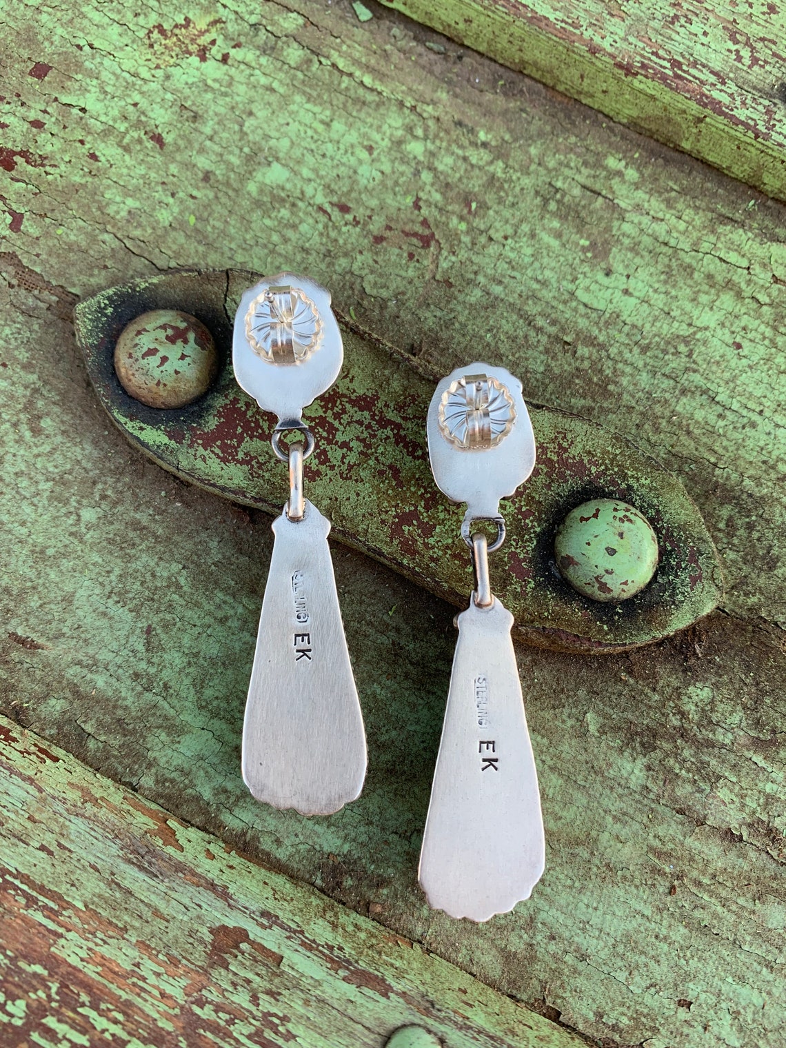 White Buffalo Post Long Earrings, Sterling Silver Navajo Handmade Free ...