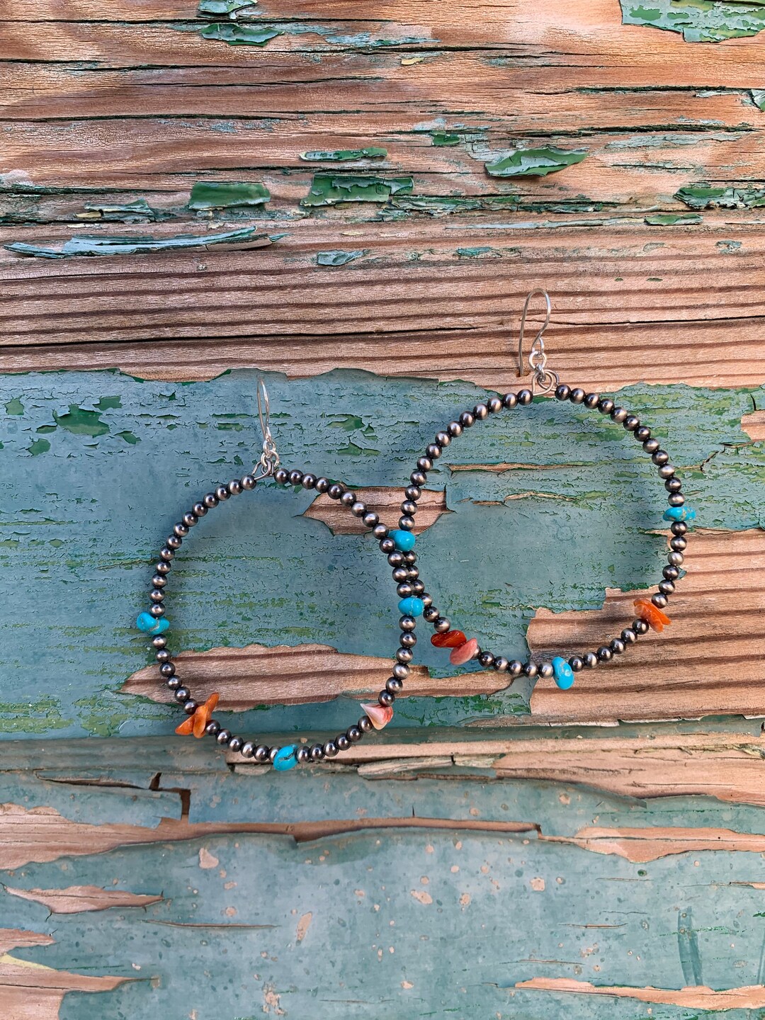 Hoop Navajo Pearl, Turquoise Nugget & Spiny Oyster Shell Lightweight ...