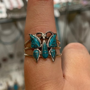 Butterfly Turquoise Inlay Sterling Silver Ring (see Description) Free ...