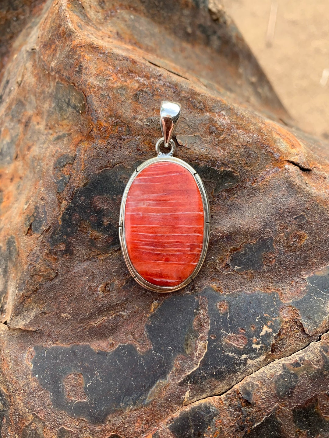 Red Spiny Oyster Shell Pendant, Sterling Silver (see Description) Ships ...