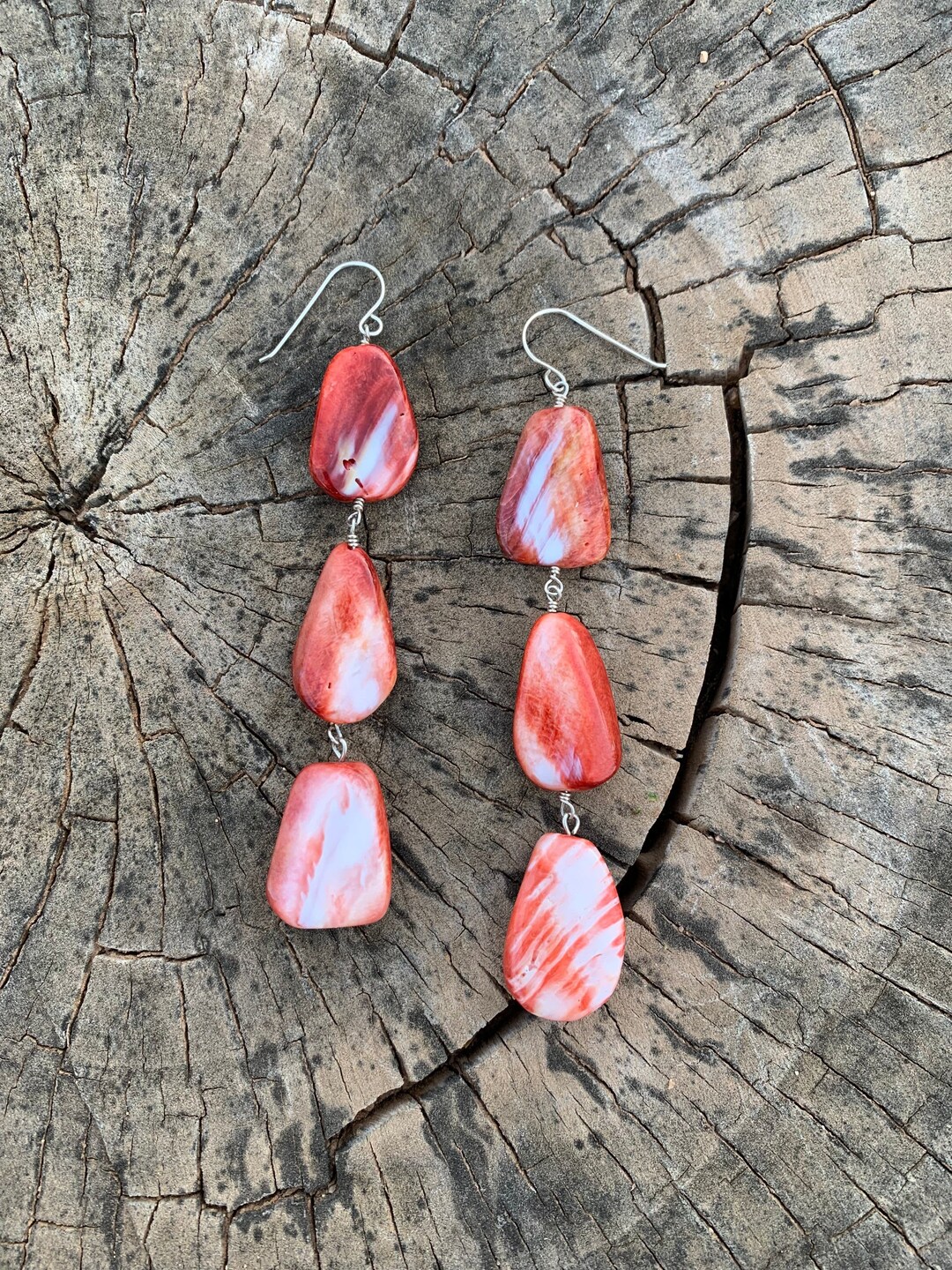 Red Spiny Oyster Shell Lightweight Earrings Sterling Silver - Etsy