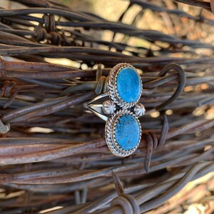 Double Turquoise Ring Size 8 1/2, Sterling Silver Free Shipping(see ...