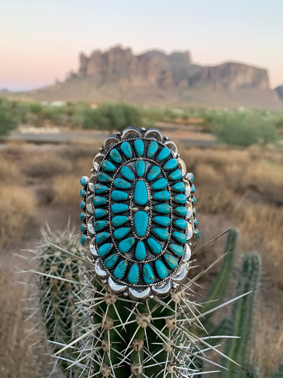 Large Turquoise Cluster Cuff Statement Bracelet, Sterling Silver (see ...