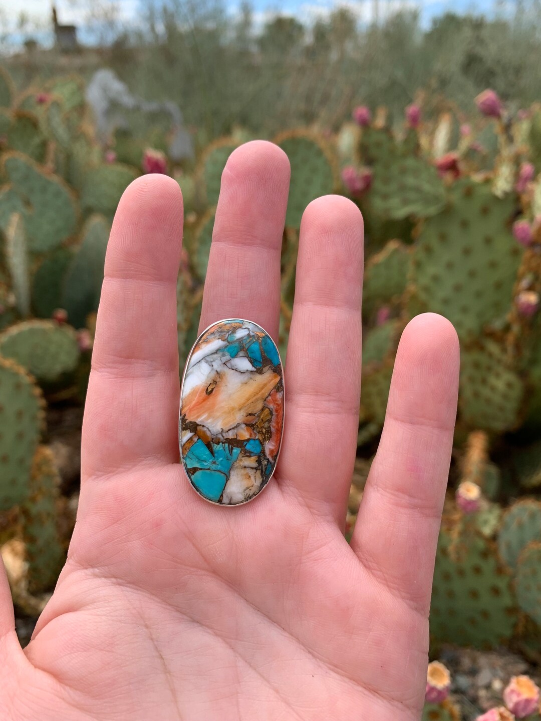 Turquoise & Spiny Oyster Shell Ring Size 10 Sterling Silver (see ...