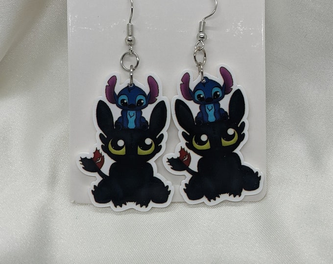 Night Fury and Stitch Best Friends Dangle Earrings - Etsy