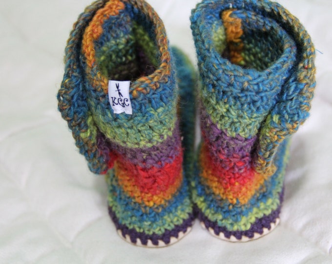 Lady's Striped Crochet Double Cuff Boots With Leather - Etsy