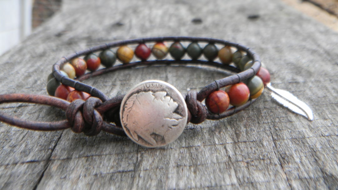 Native American Style Jewelry - Mens Bracelet Leather - Beaded Bracelet ...