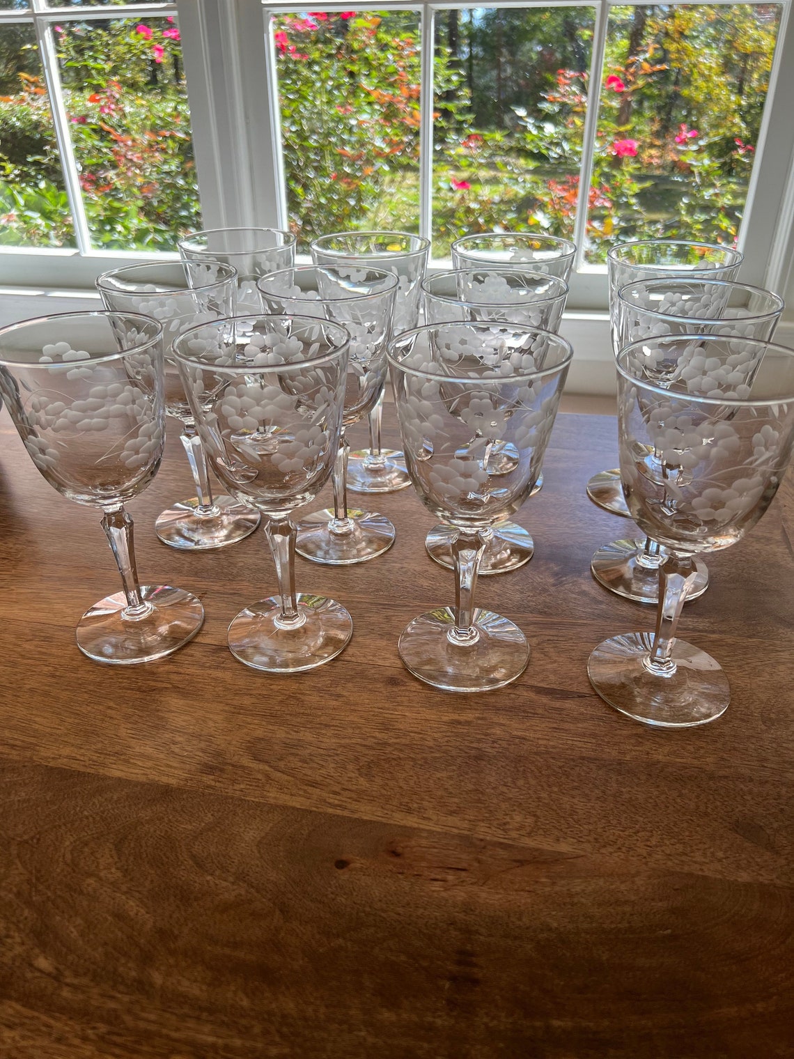 Vintage 1950's Floral Etched Water Goblets 12 Piece Set Glenmore by ...