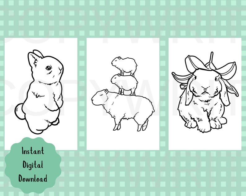 Bold & Cute Animals Coloring Page Set, Digital Download Coloring Book ...