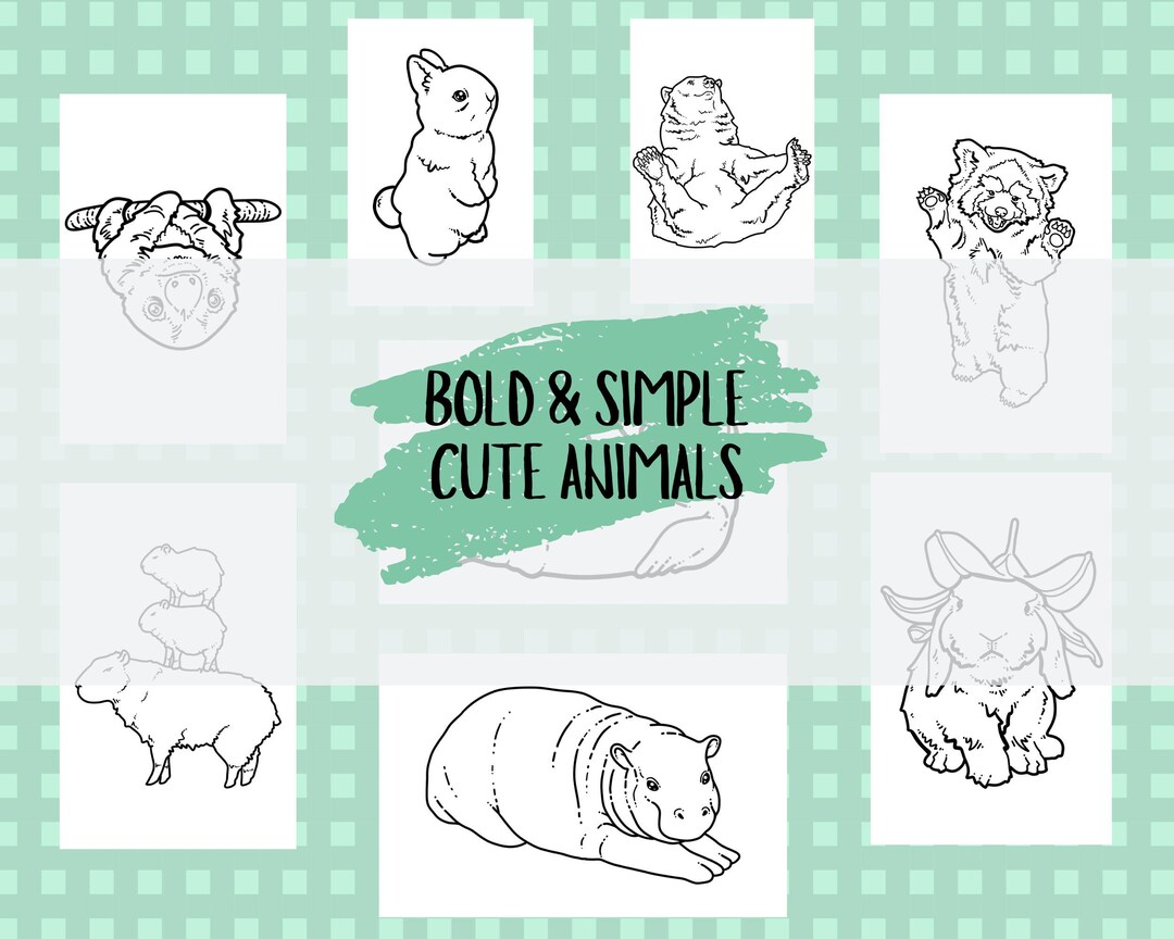 Bold & Cute Animals Coloring Page Set, Digital Download Coloring Book ...