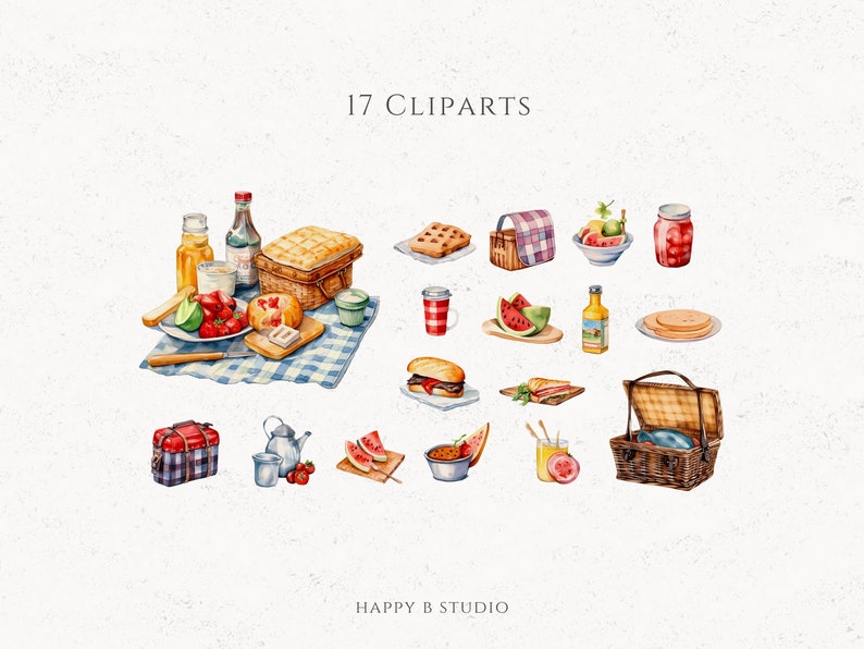 Watercolor Picnic Elements Collection, 17 High Quality PNG Clipart ...