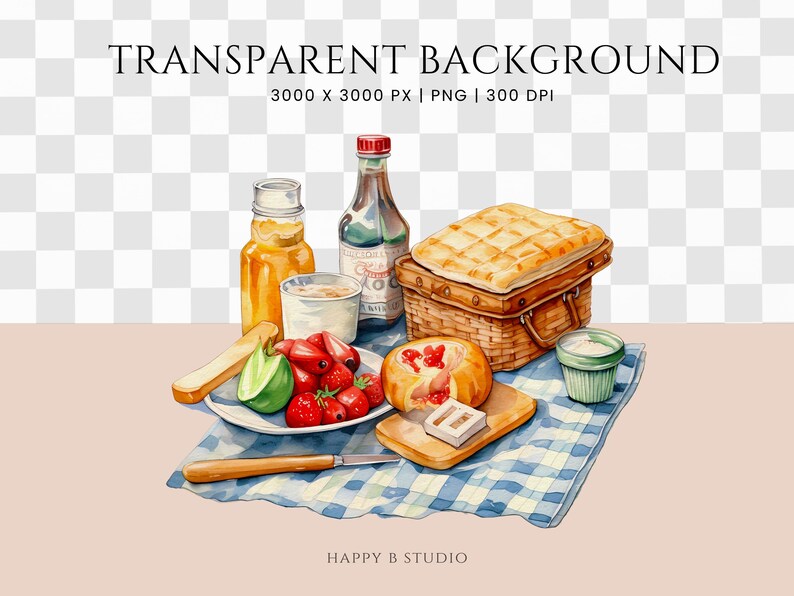 Watercolor Picnic Elements Collection, 17 High Quality PNG Clipart ...