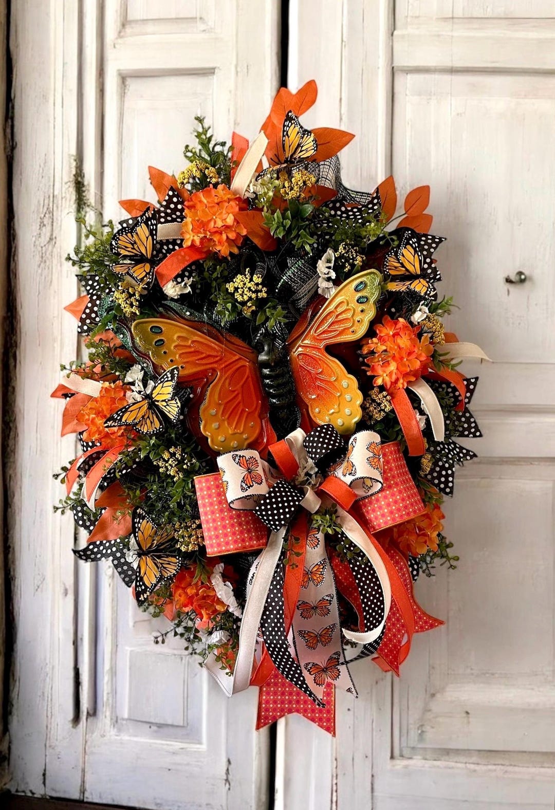 Orange Monarch Butterfly Swag Wreath for Front Door, Spring & Summer ...