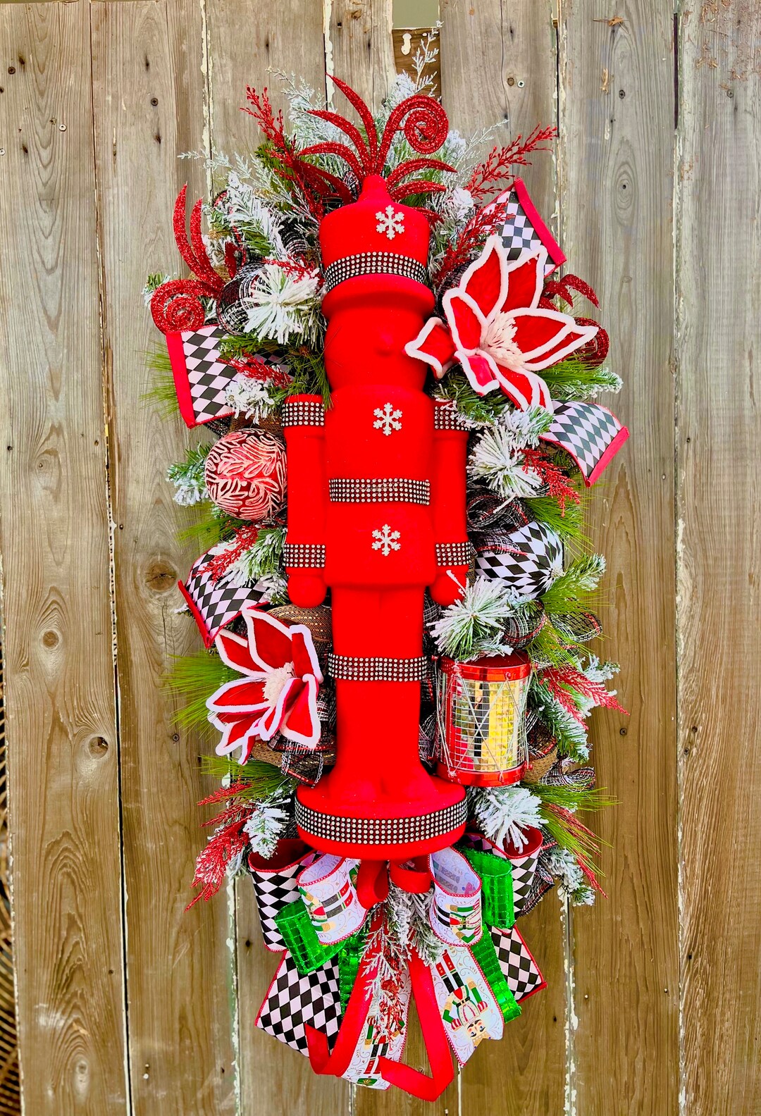 Flocked Nutcracker Wreath Traditional Nutcracker Holiday - Etsy