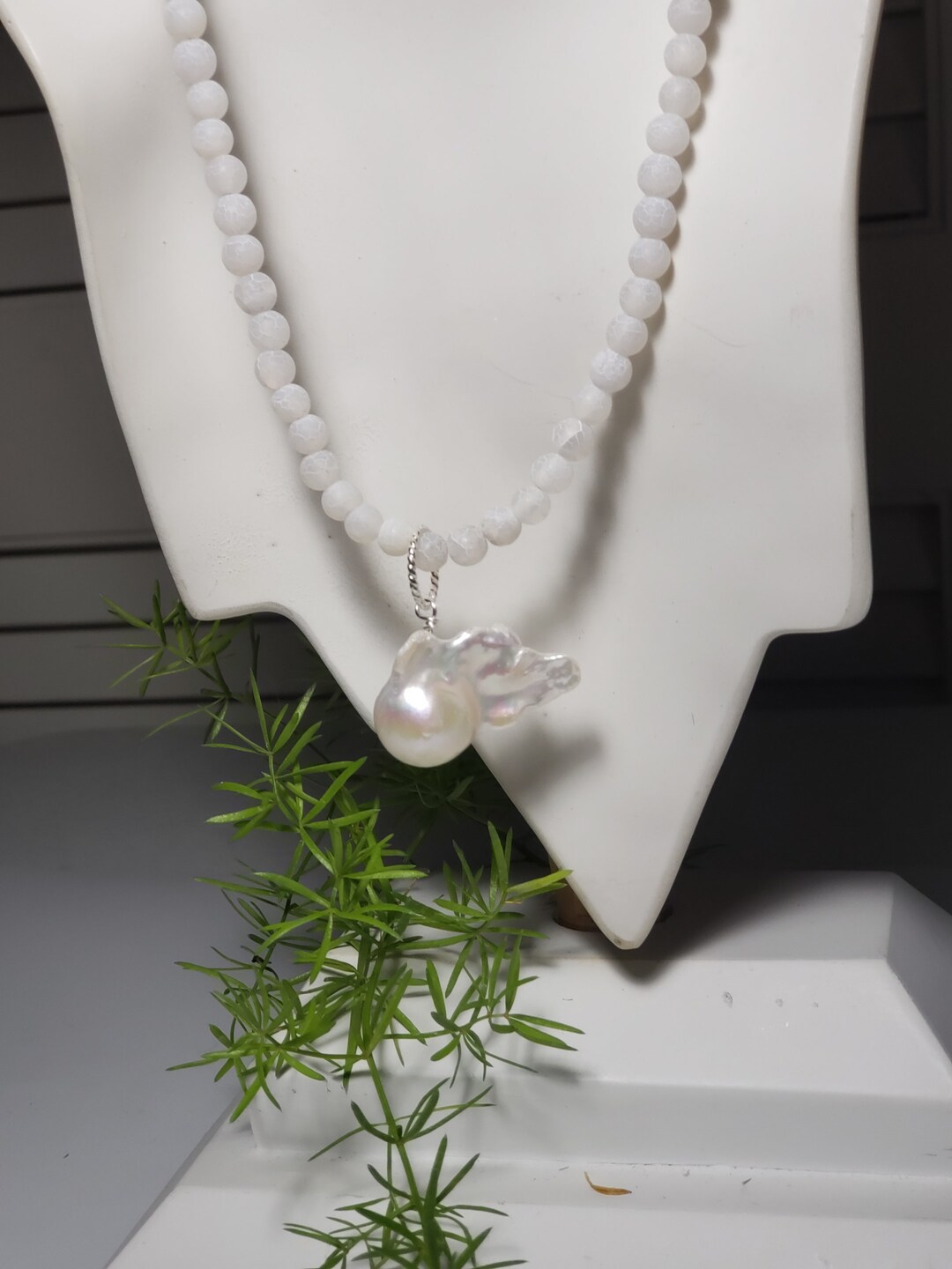 Agate White 6mm Bead & Baroque Fireball Pearl Necklaces, 20 Inches ...