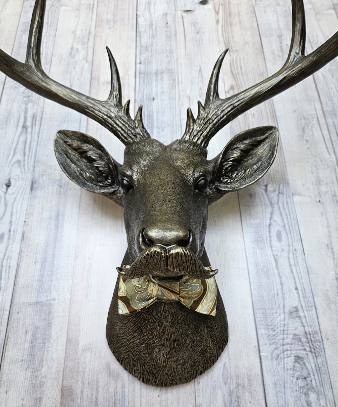 Faux Taxidermy Deer Head, Deer Head Wall Mount With Moustache and Bow ...