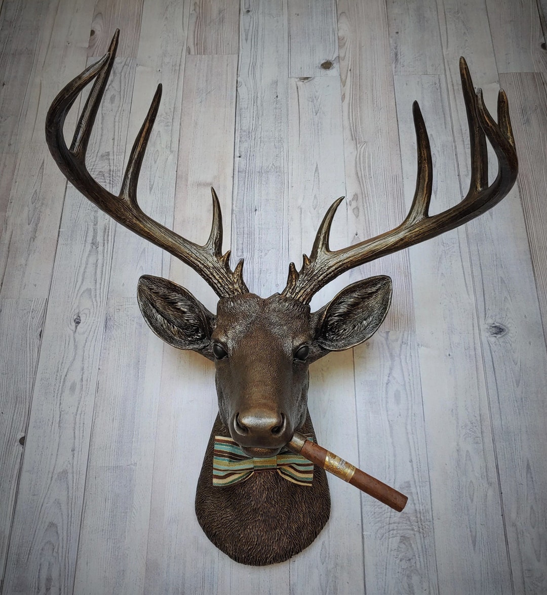Faux Taxidermy Deer Head Wall Mount, Stag Head With Cigar Holder and ...