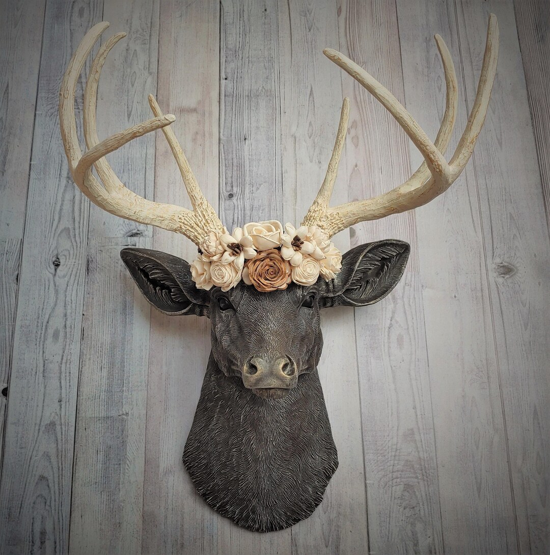 Faux Taxidermy Deer Head Wall Decor, Floral Crowned Stag - Etsy