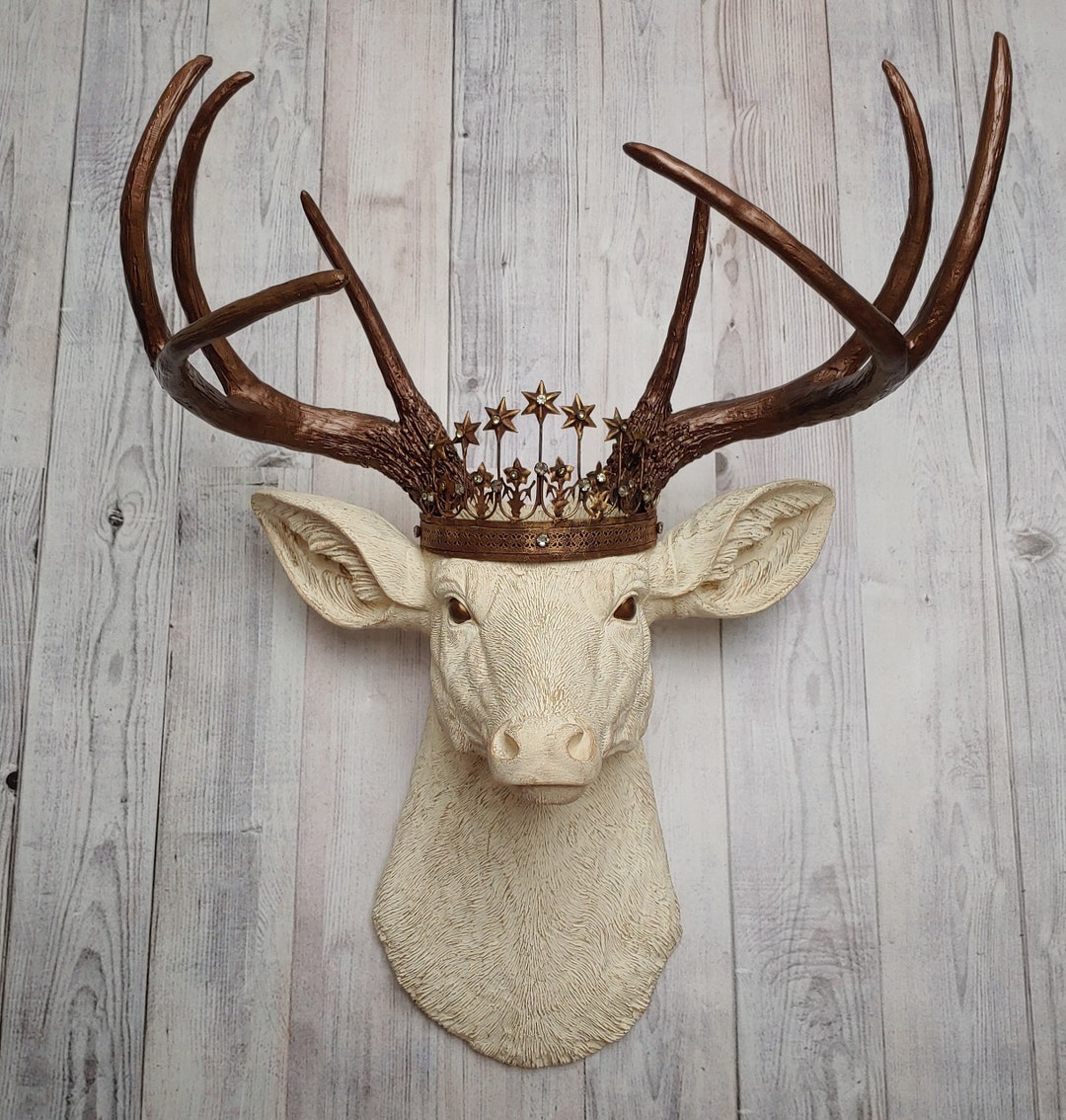 Faux Taxidermy Crowned Deer Head Wall Mount, Stag Antler Decor - Etsy