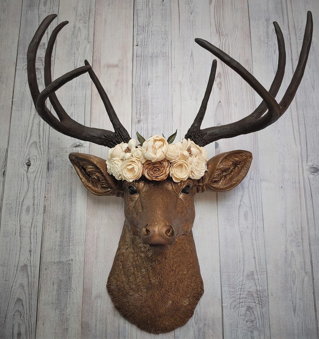 Faux Taxidermy Deer Head Wall Mount, Stag Head Wall Mount, Floral ...