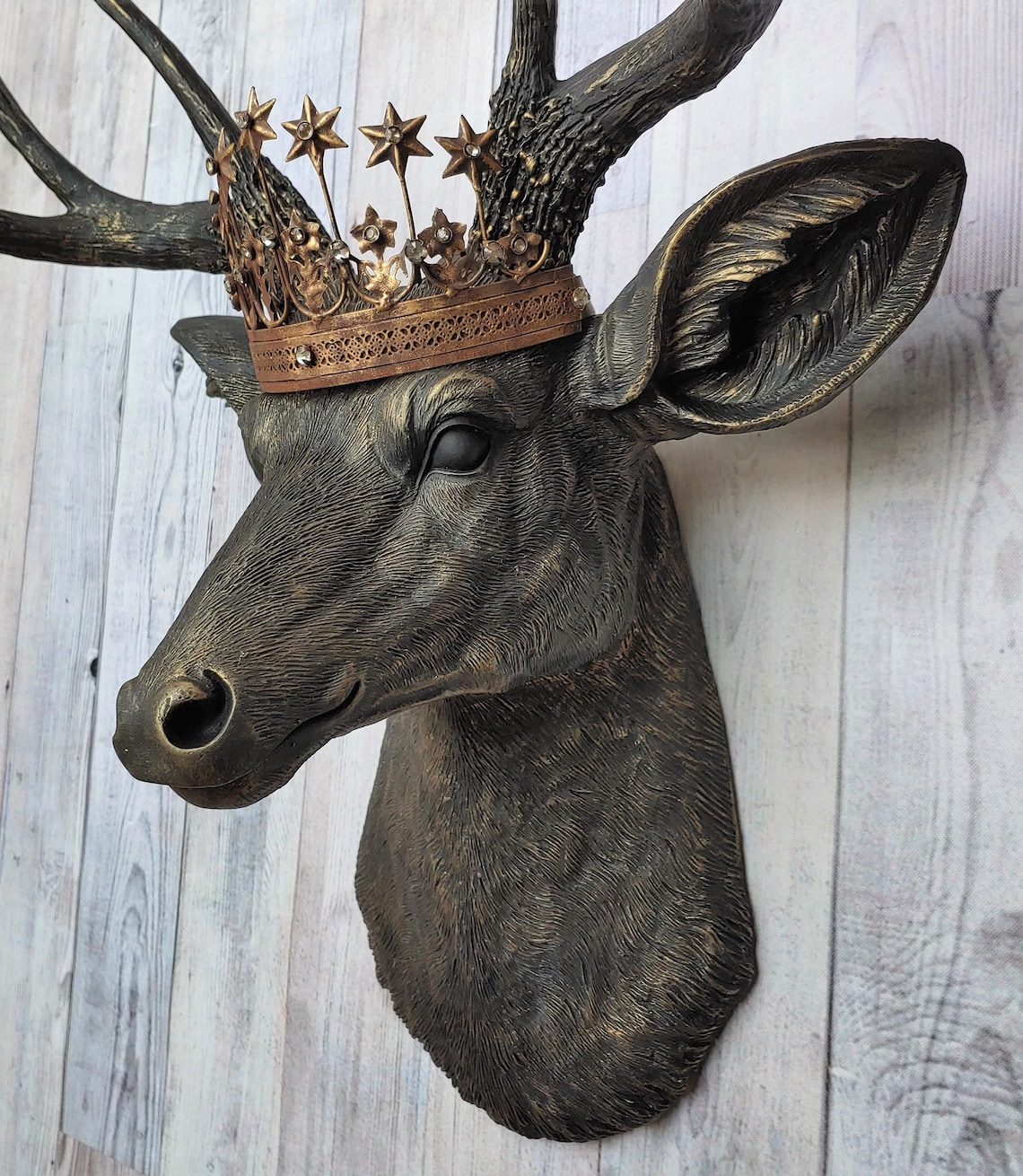 Faux Taxidermy Deer Head Wall Mount, Black Stag With Crown - Etsy