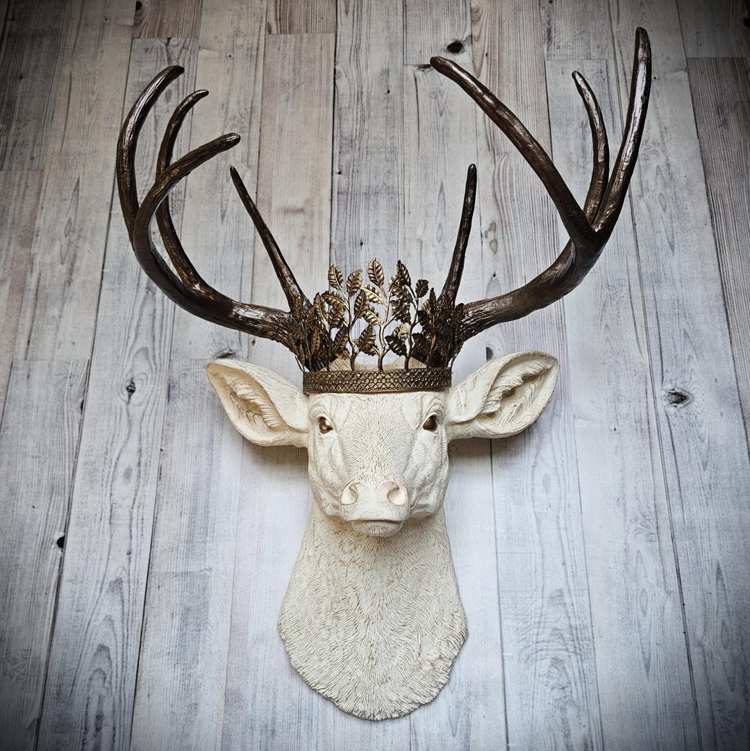 Faux Taxidermy Crowned Deer Head Wall Mount, Stag Antler Decor - Etsy