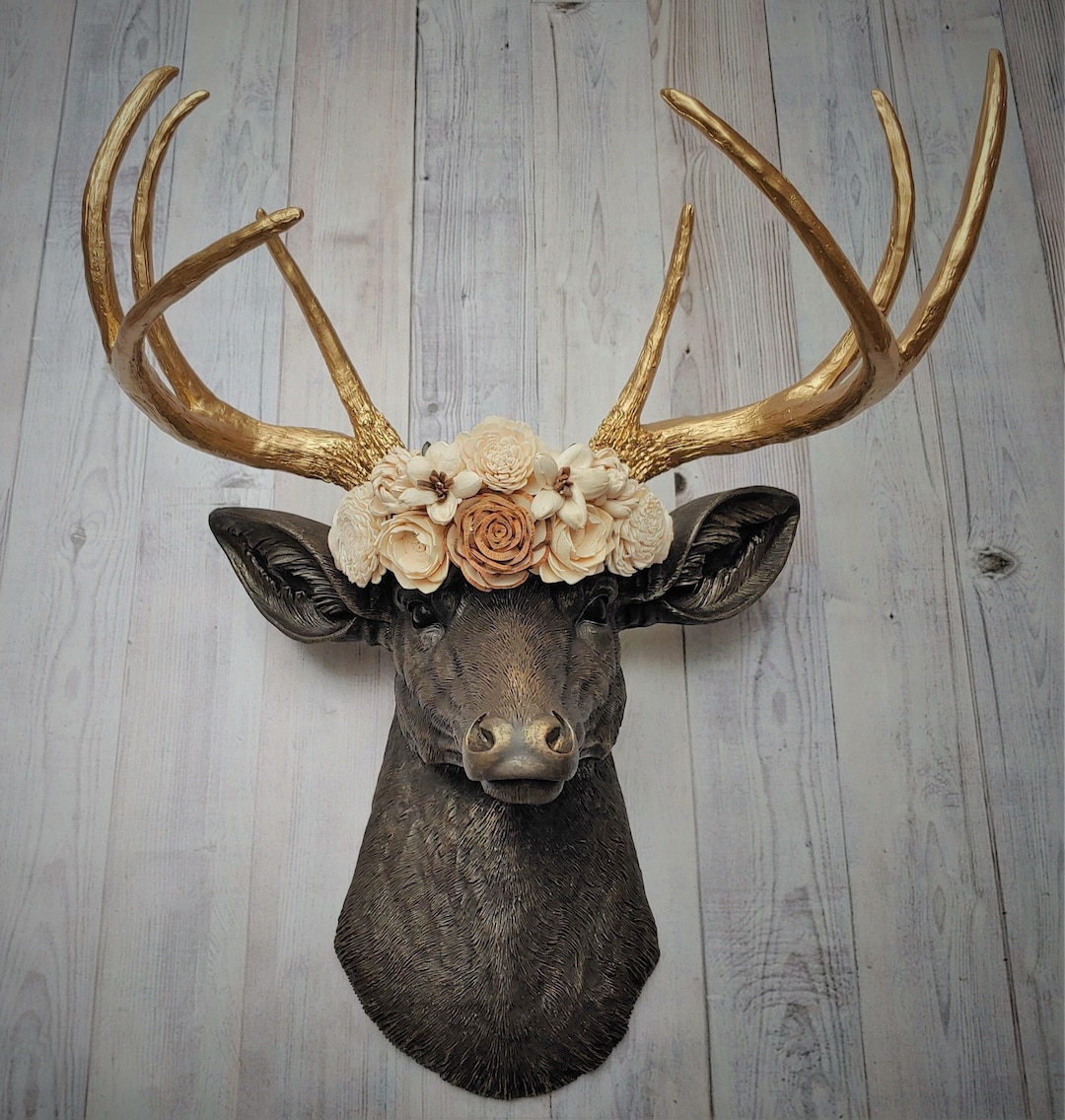 Faux Taxidermy Deer Head Wall Mount, Floral Crowned Stag - Etsy
