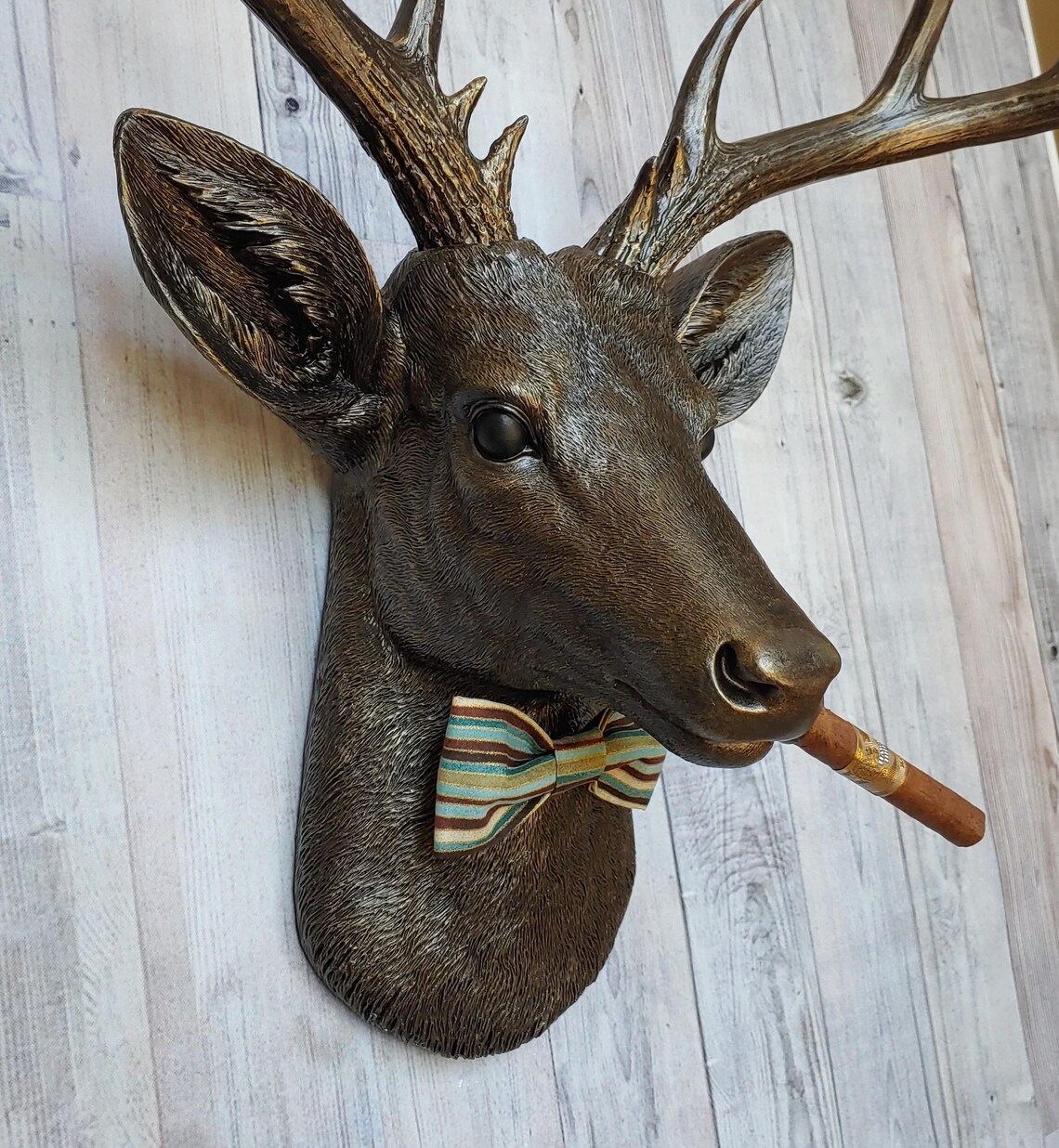 Faux Taxidermy Deer Head Wall Mount, Stag Head With Cigar Holder and ...