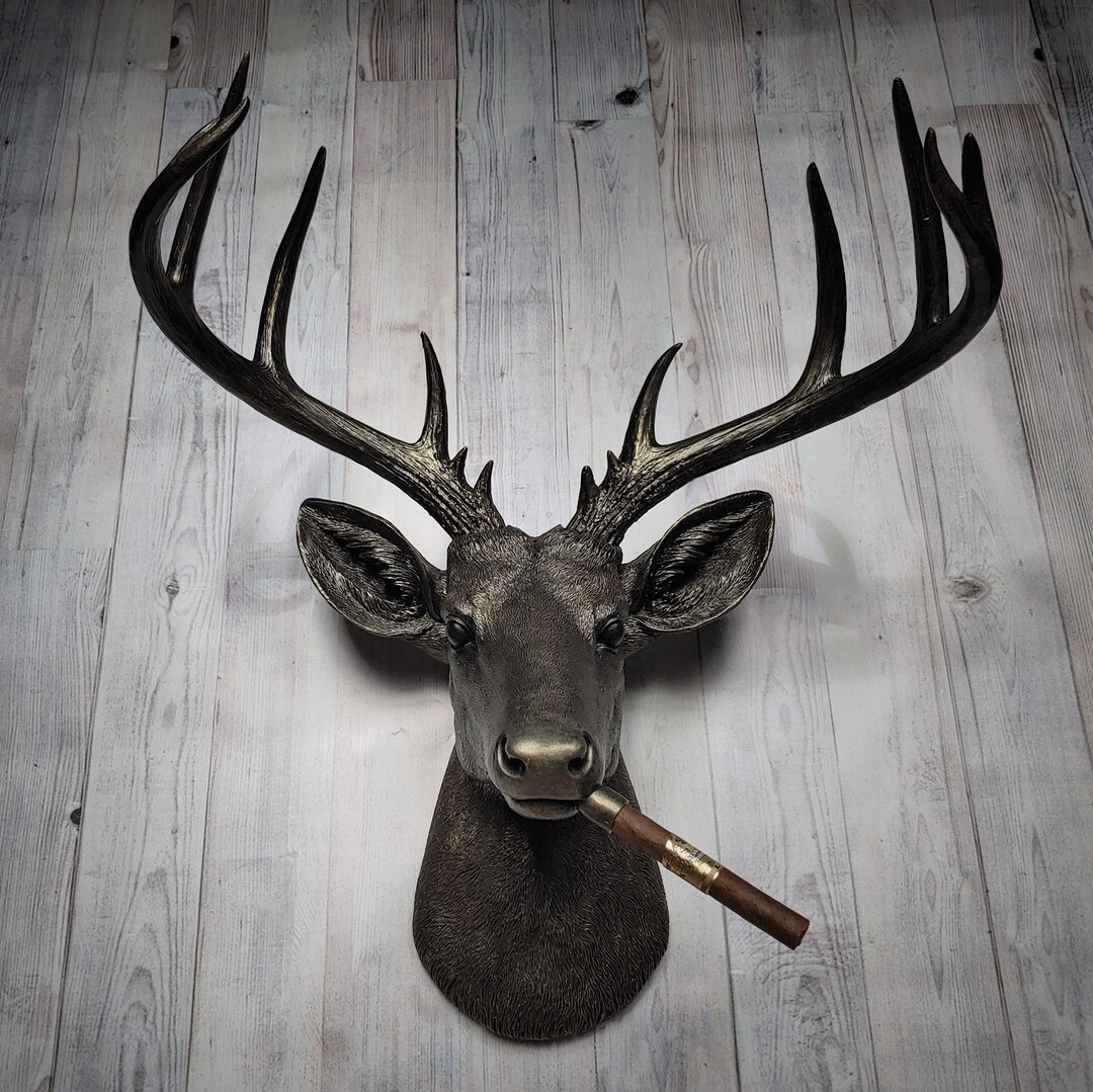 Faux Taxidermy Deer Head Wall Mount, Stag Head With Cigar Holder - Etsy