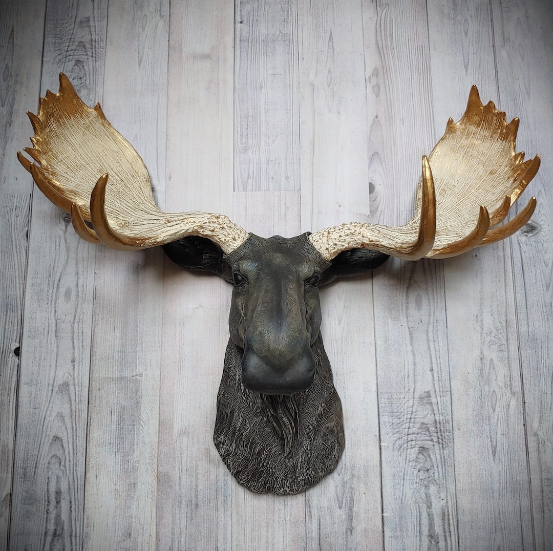 Faux Taxidermy Moose Head Wall Mount, Brown and Gold Moose - Etsy
