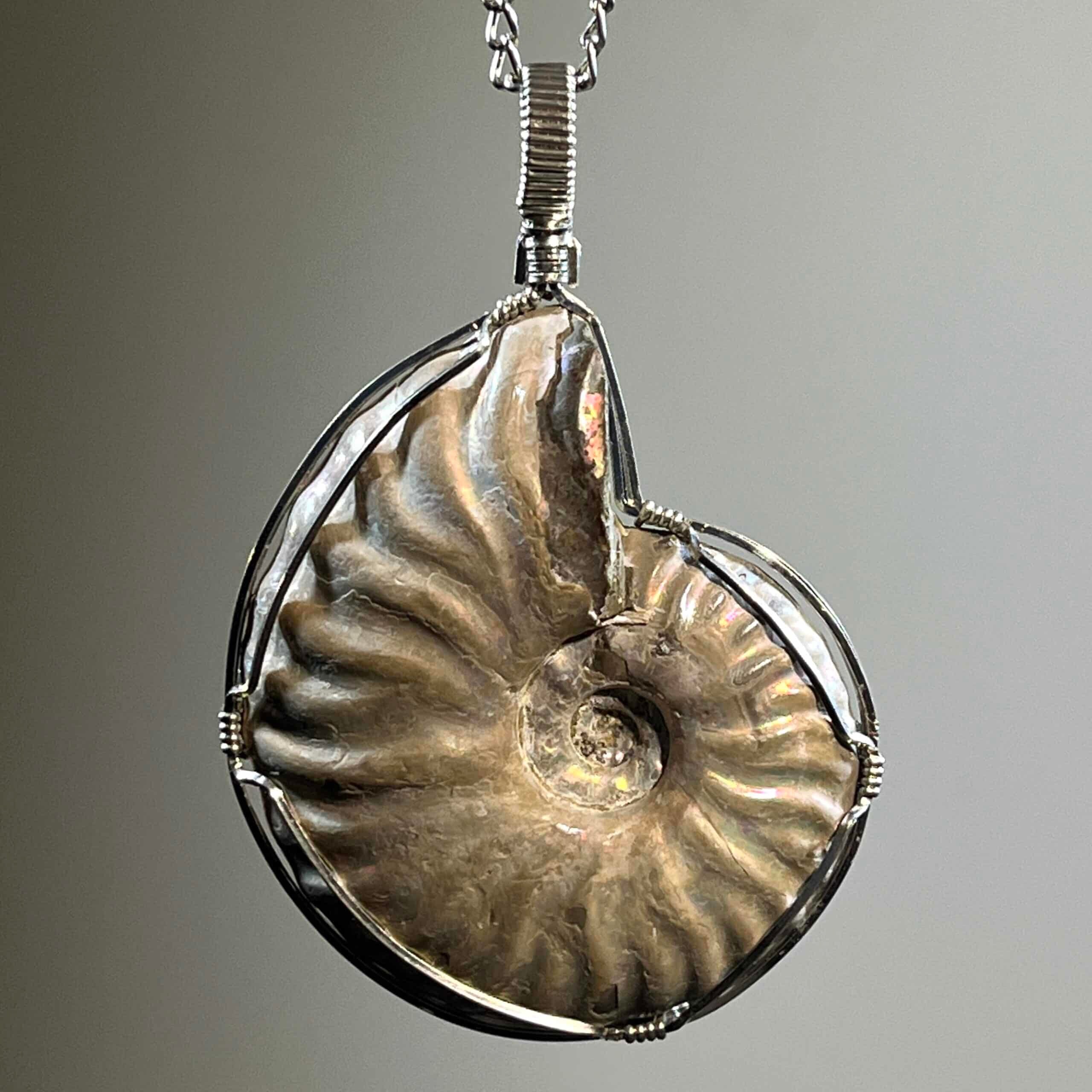 Ammonite Fossil (pearly) Pendant for Necklace Custom Wrapped Healing ...