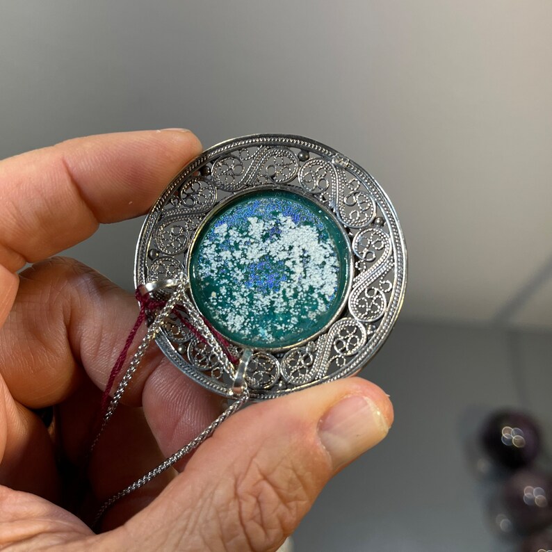 Roman Glass round Filigree Medallion Pendant Necklace Healing Crystal ...