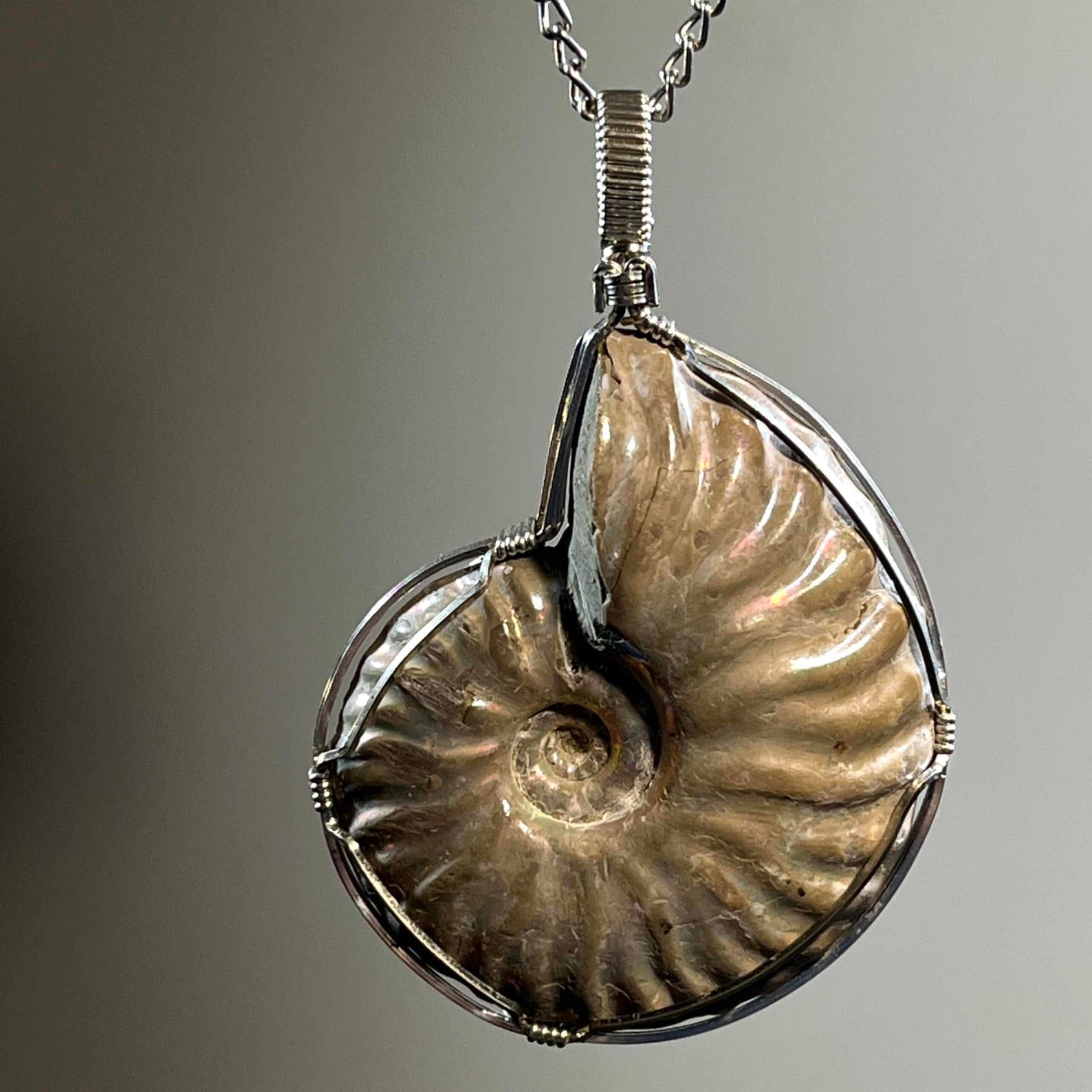 Ammonite Fossil (pearly) Pendant for Necklace Custom Wrapped Healing ...