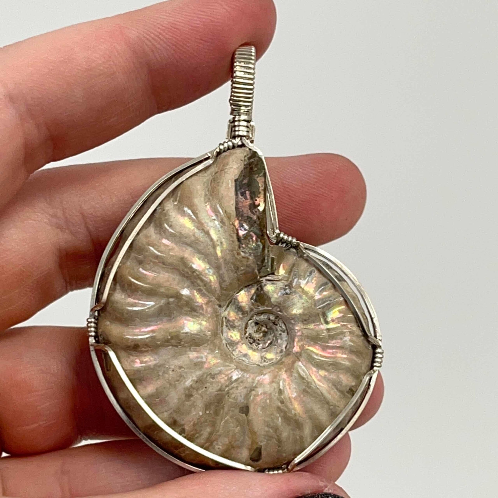 Ammonite Fossil (pearly) Pendant for Necklace Custom Wrapped Healing ...