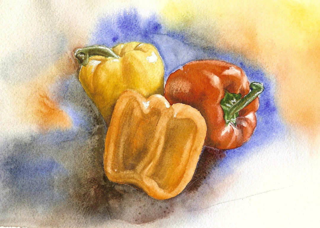 Bell Pepper Trio. Print From Original Watercolor Painting in 8 X 10 or ...