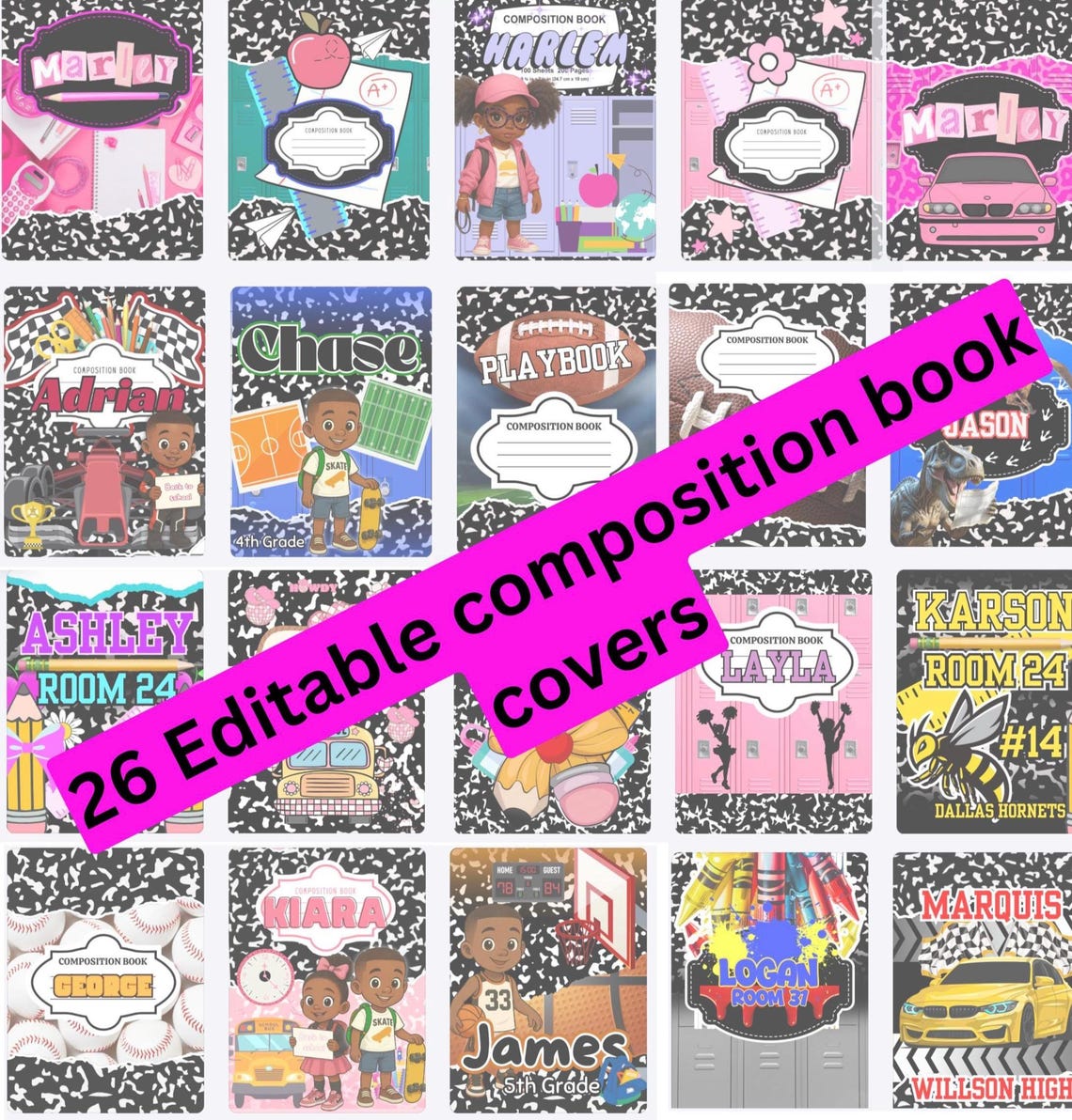 Composition Book Covers 26 Options! | Back to School Supplies ...