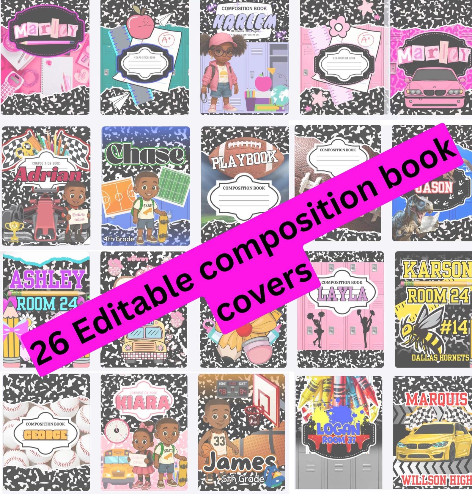 Composition Book Covers 26 Options! | Back to School Supplies ...