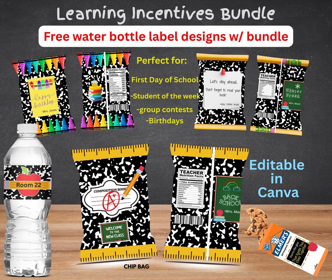 Editable Chip Bag Templates Bundle: Teacher Student Rewards (digital ...