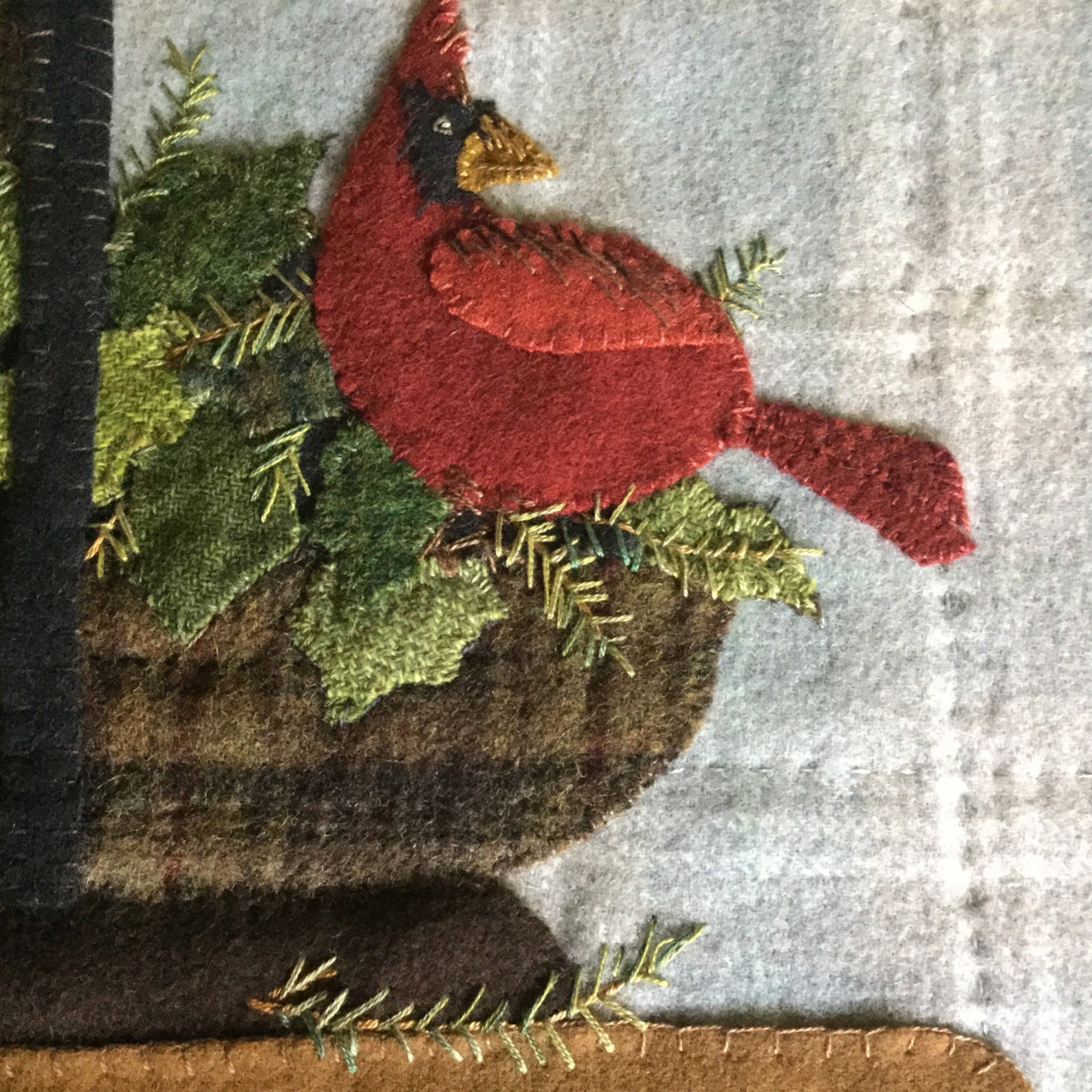 Wool Applique Pattern Called " Winter Basket" Finished Size is 12"x18 ...