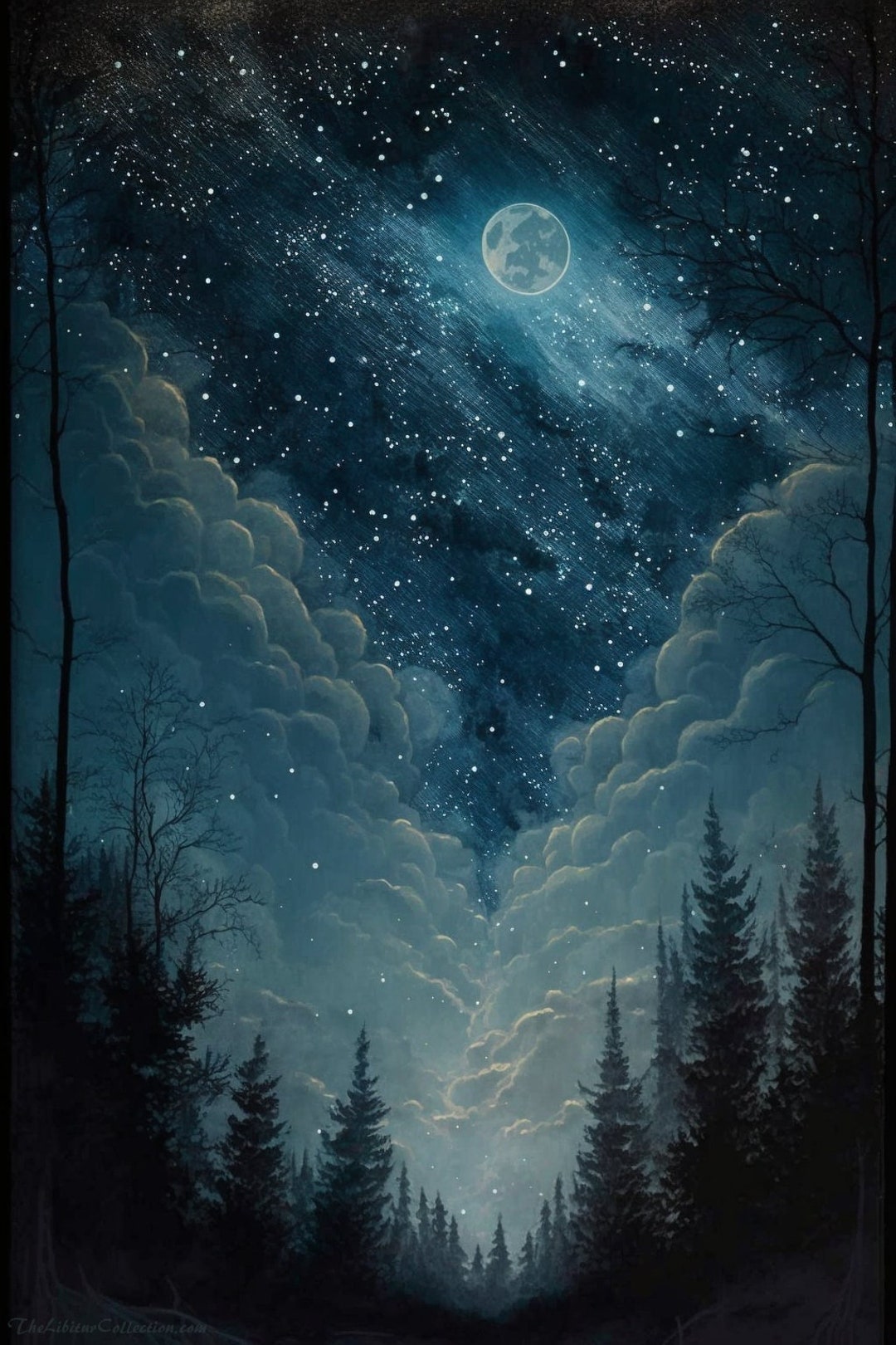 Fantasy Starry Night in the Woods No.1 | Vintage Painting, Celestial ...