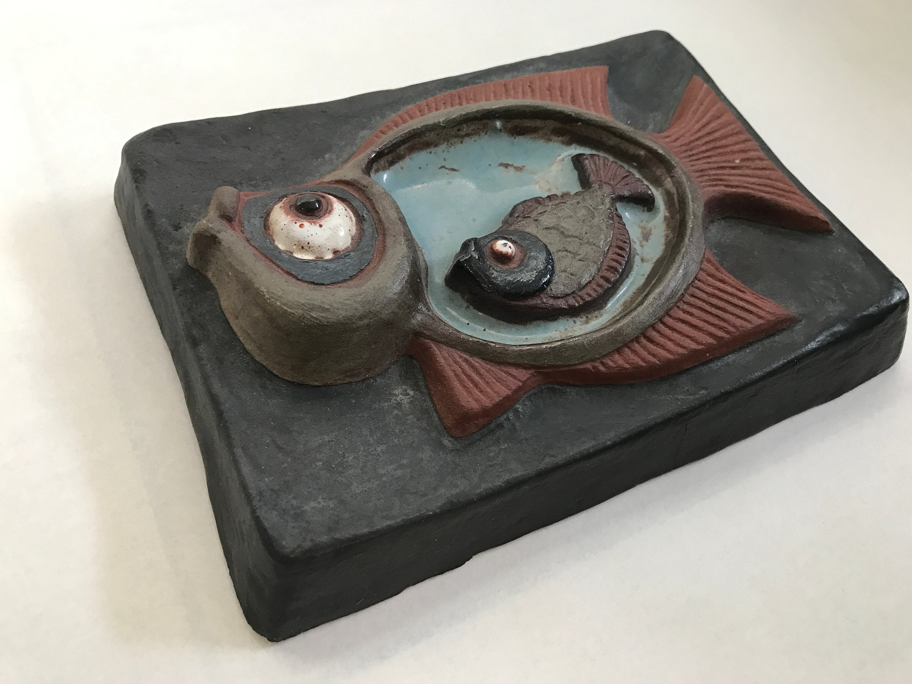 Danish Modern Art Tile of Fish by Lizzie Schnakenburg Thyssen, Signed ...