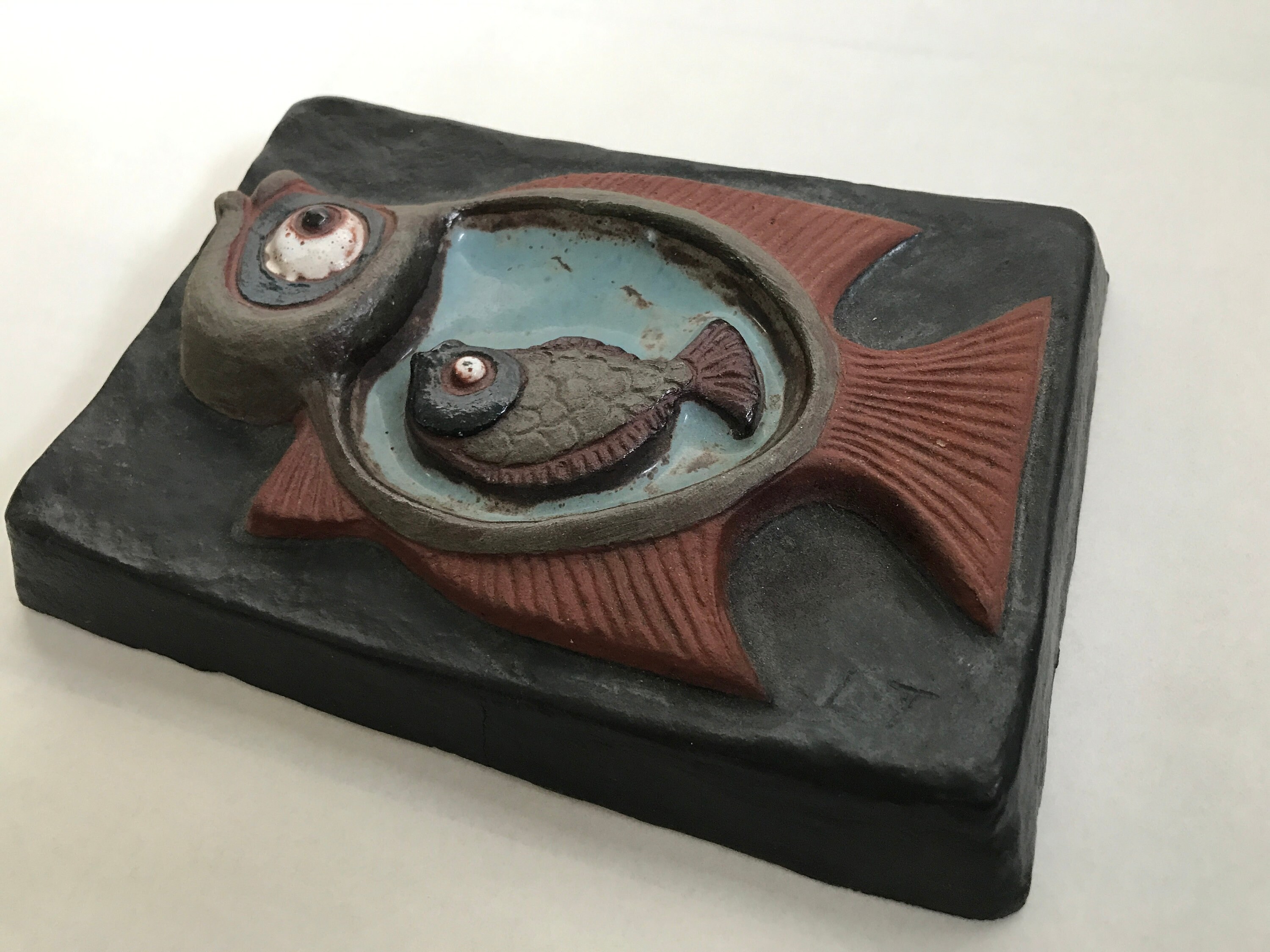 Danish Modern Art Tile of Fish by Lizzie Schnakenburg Thyssen, Signed ...