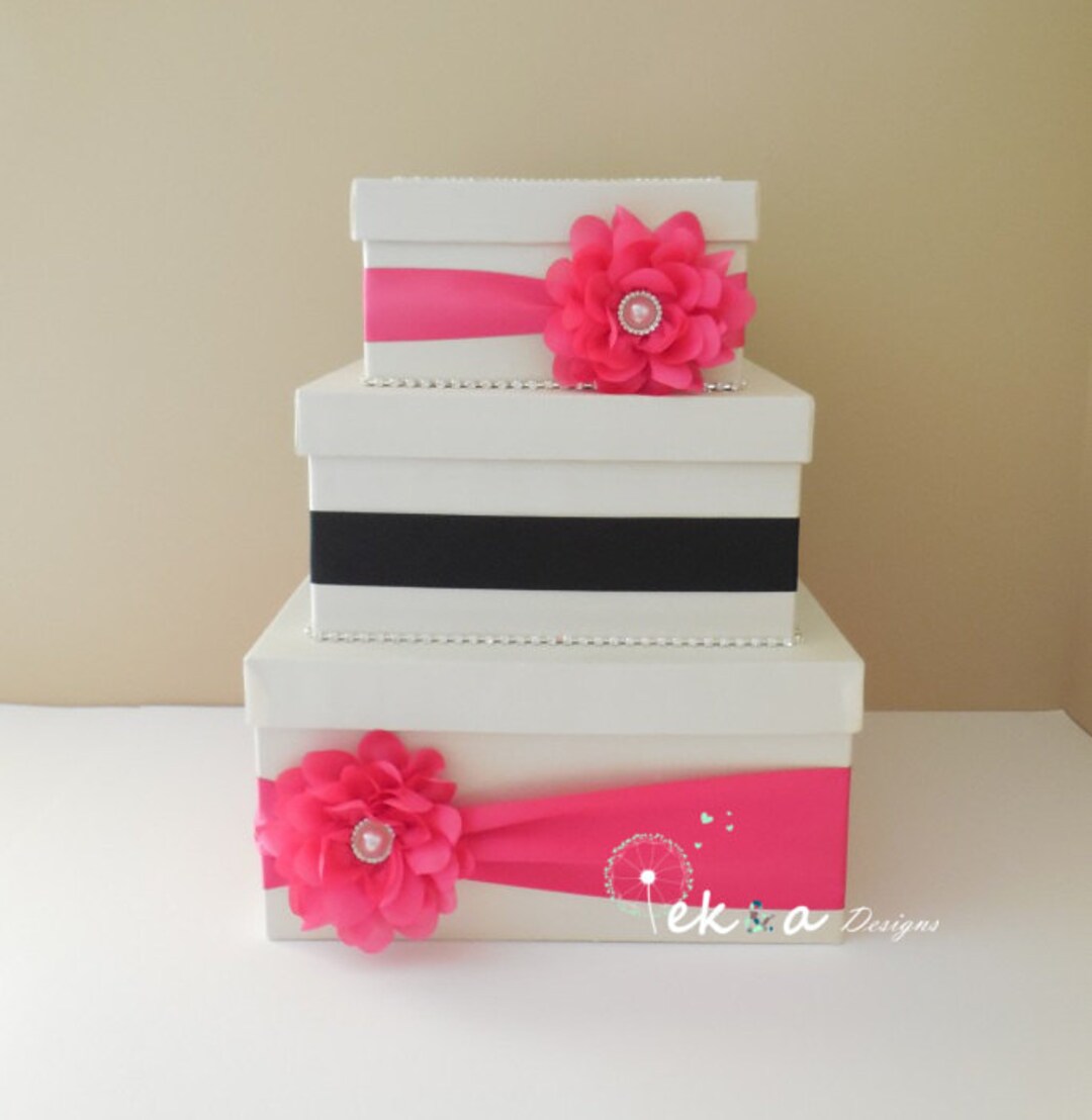 3 Tier (ivory & Hot Pink) - Wedding Card Box / Money Box - Etsy