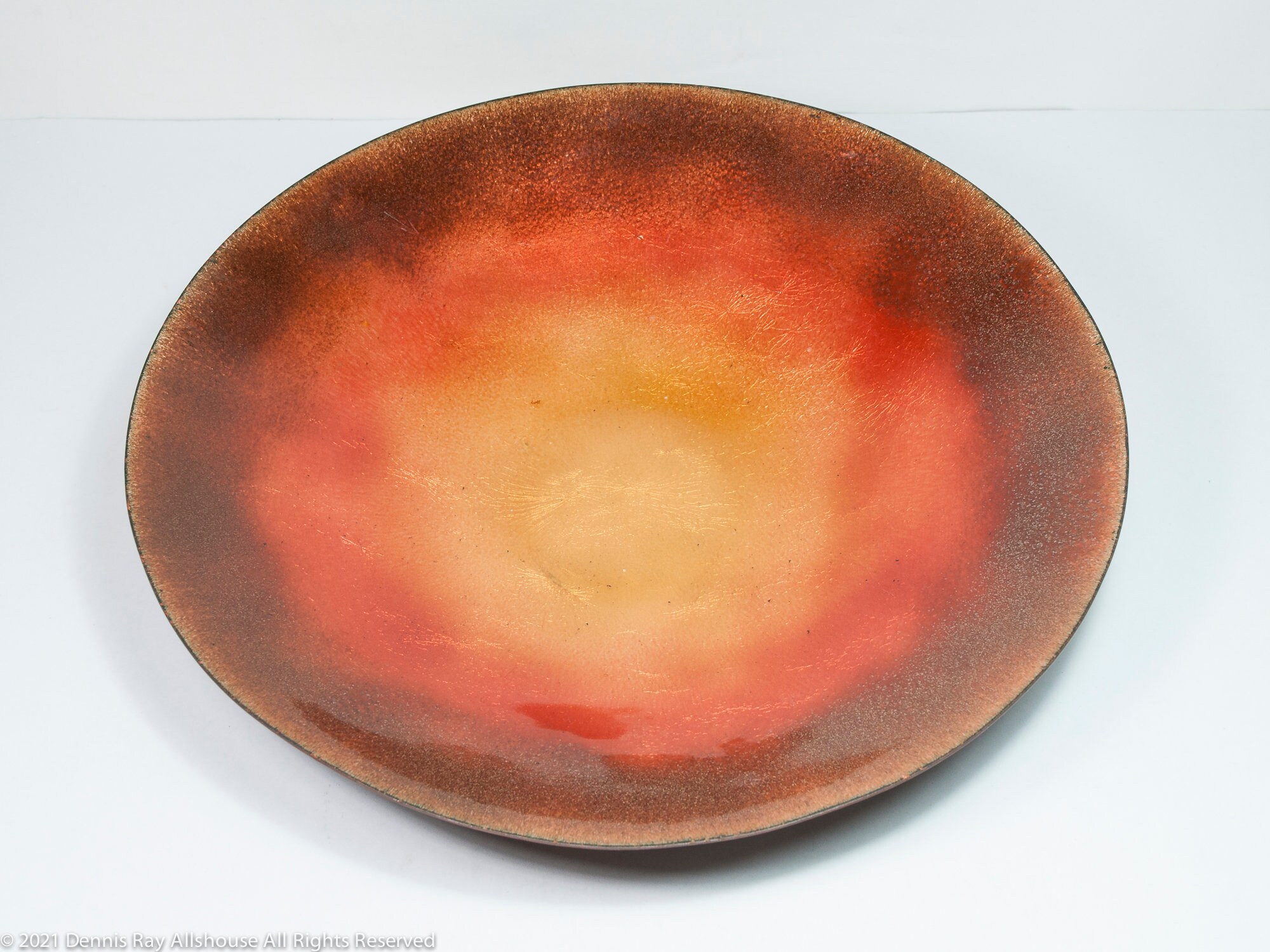 Mid century enamel on copper bowl in yellow orange brown | Etsy