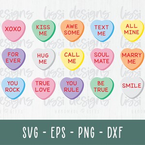 Conversation Hearts Bundle 15 Digital Cut Files Svg Png Dxf Eps ...