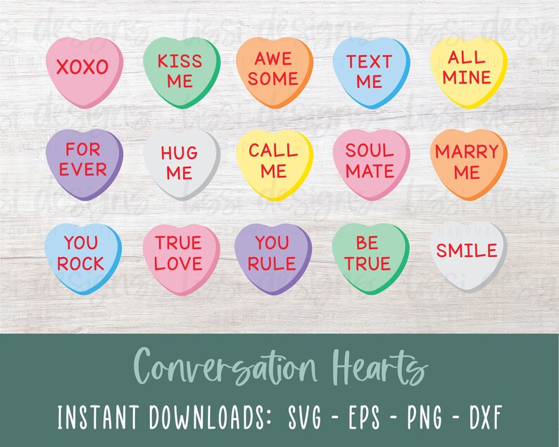 Conversation Hearts Bundle 15 Digital Cut Files Svg Png - Etsy