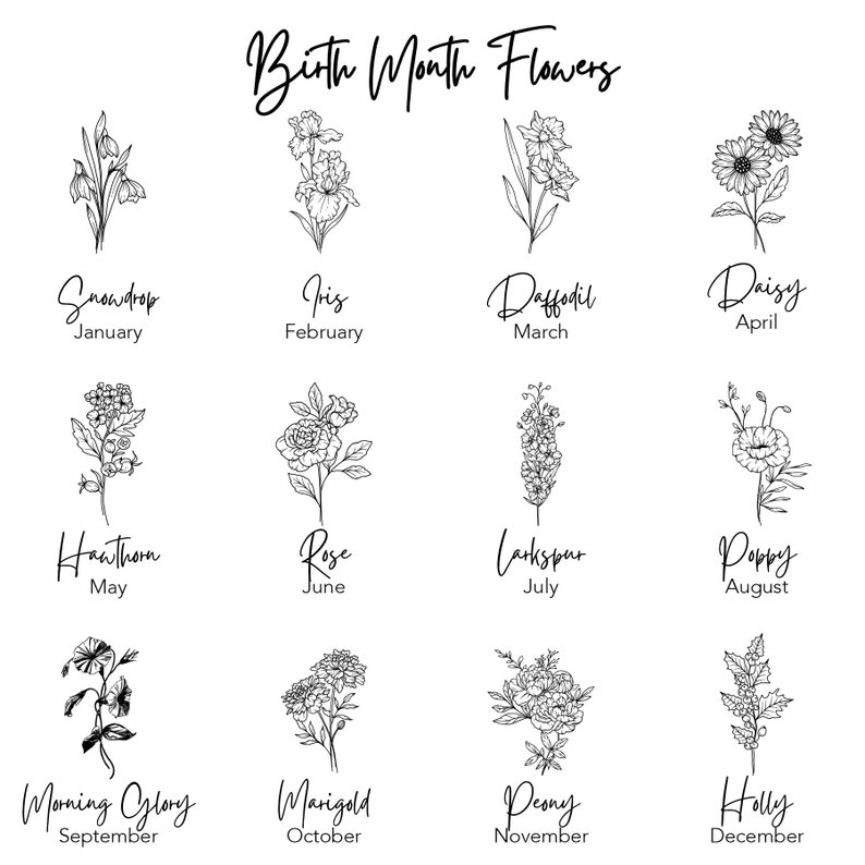 Personalized Birth Month Flower Tea Towel: Custom Birth Month Names ...