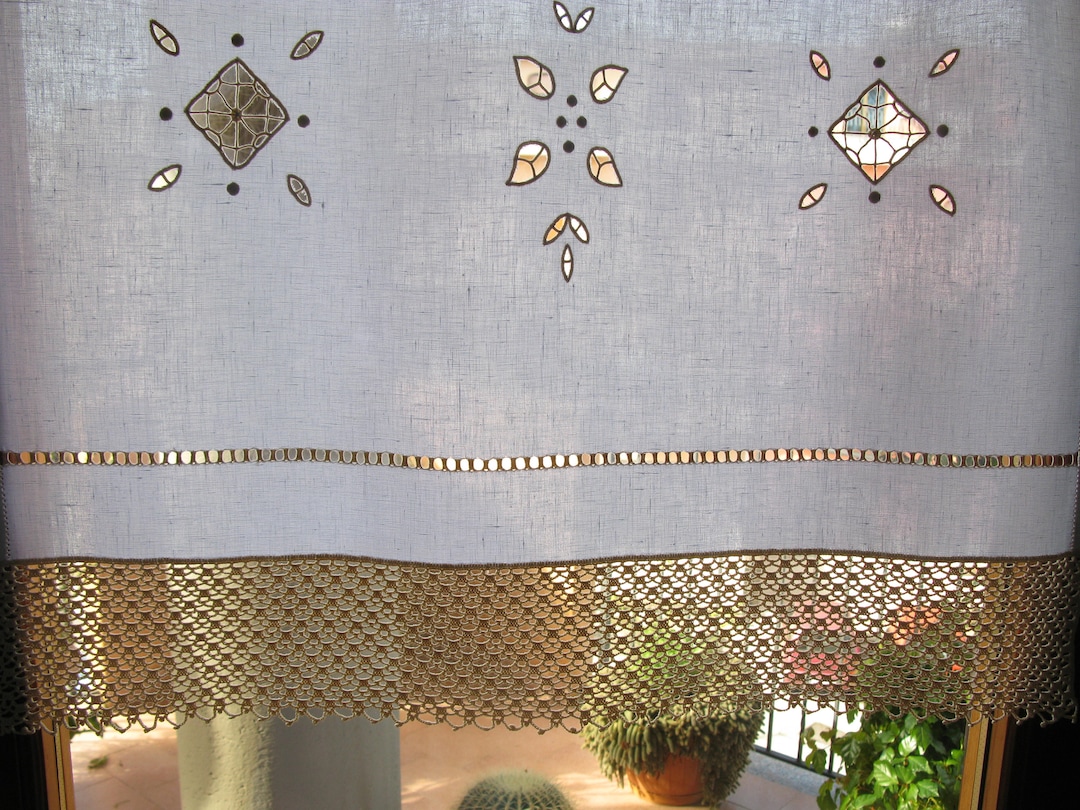 Linen Curtain, Italian Embroidered Curtains, Kitchen Curtains, Crochet ...
