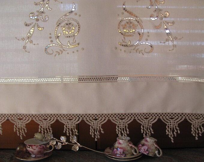 Linen Curtains,90x90 Cm Embroidered Curtain, 35,4x35,4 Inches, Beige ...
